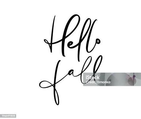 안녕하세요 글자 흰색 배경에 고립 서 예 텍스트를가을 손으로 그린 벡터 일러스트입니다 흑백 포스터 디자인 요소 10월에 대한 스톡 벡터 아트 및 기타 이미지 Istock
