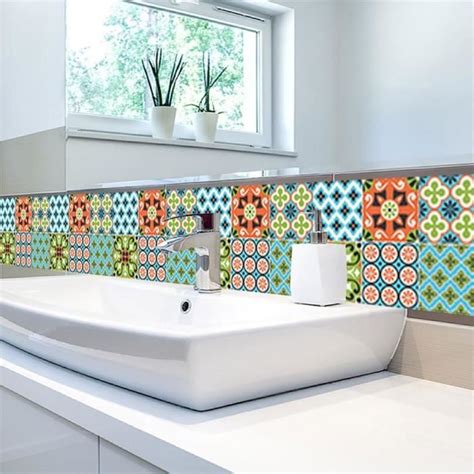 Stickers Cuisine Tuiles Colorées Credence Adhesive Pour Cuisine