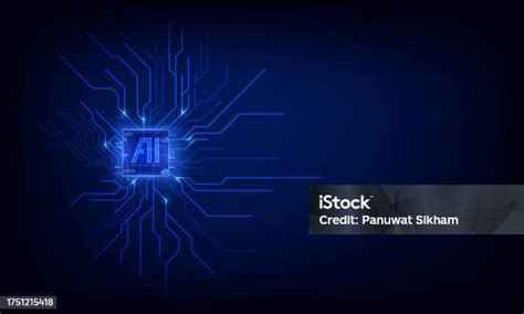 Vektor Futuristik Microchip Cpu Papan Sirkuit Cahaya Biru Latar