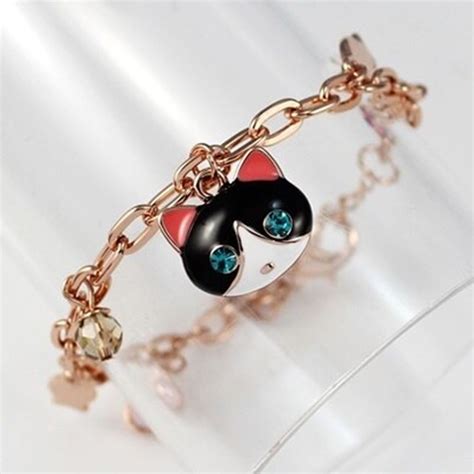 巴黎精品 玫瑰金手鍊鑲鑽手環 韓版可愛小貓咪情人節生日禮物女飾品73ku92 Pchome 24h購物