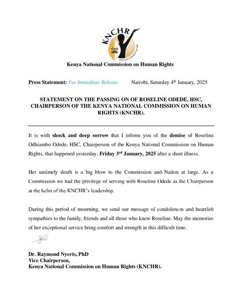 Knchr Chairperson Roseline Odede Dies K24 Digital