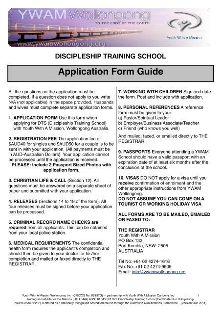 Dts Application Ywam Wollongong