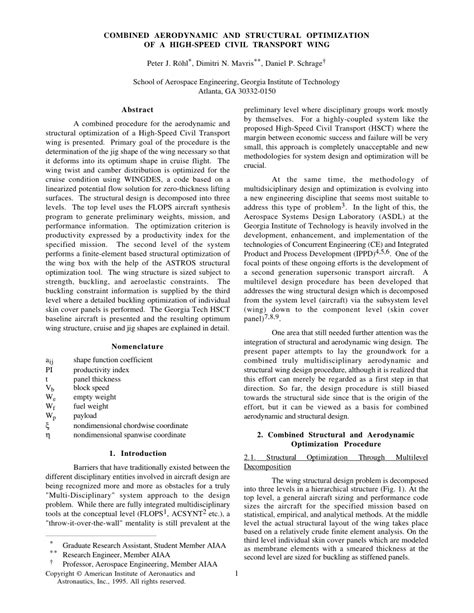 Pdf Combined Aerodynamic And Structural Optimization Of A High Speed Civil Transport Wing