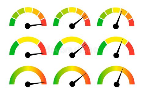 Speedometer Gauge Meter Icons Vector Scale Level Of Performance Speed Indicator Stock Vector