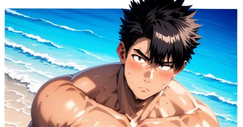 ゲイ 海で汗をダラダラと流すマッチョ男子 Noiのイラスト Pixiv
