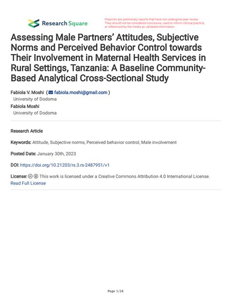 Pdf Assessing Male Partners Attitudes Subjective Norms And