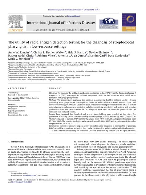 Pdf The Utility Of Rapid Antigen Detection Testing For The Diagnosis Of Streptococcal