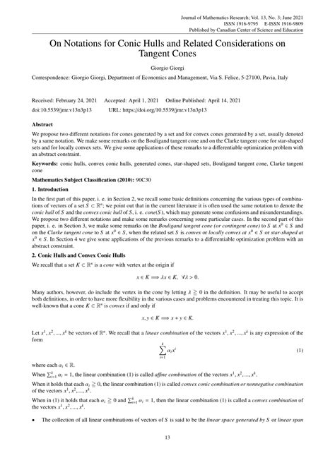 pdf on notations for conic hulls and related considerations on