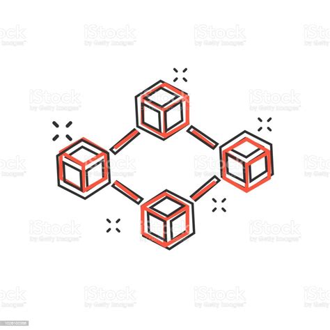 벡터 만화 스타일에서 만화 Blockchain 기술 아이콘입니다 암호화 큐브 블록 개념 그림 그림 Blockchain 알고리즘