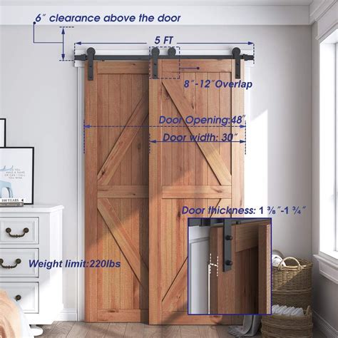Smartsmith 4 Ft 12 Ft Bypass Barn Door Hardware Kit Single Track Space Saving Double Wooden