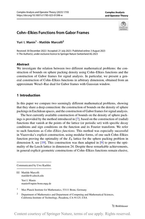 Cohnelkies Functions From Gabor Frames