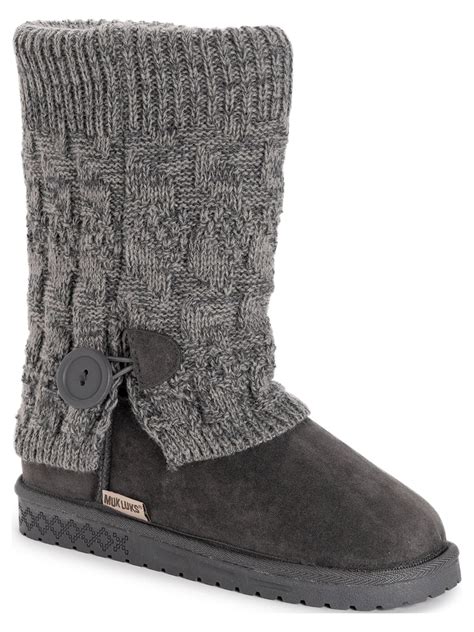 Muk Luks Womens Janie Side Button Cable Knit Boot Wide Width Available