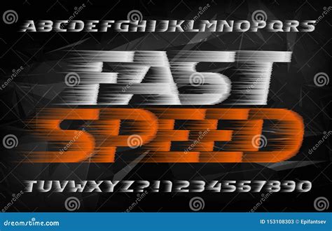Fast Speed Alphabet Font Wind Effect Type Letters And Numbers On Dark Polygonal Background
