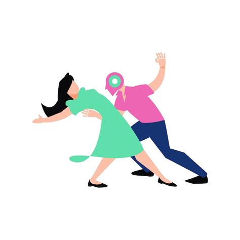 A Rapariga Está A Dançar Com O Robô Humanoide Vetor Premium