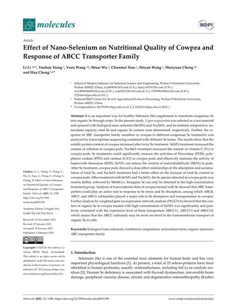 Pdf Effect Of Nano Selenium On Nutritional Quality Of Cowpea And