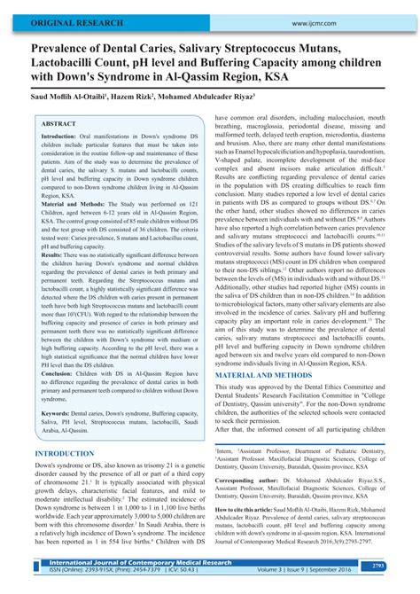 Pdf Prevalence Of Dental Caries Salivary Streptococcus Mutans
