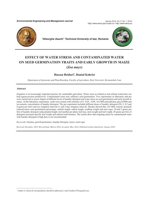 Pdf Effect Of Water Stress And Contaminated Water On Seed Germination Traits And Early Growth