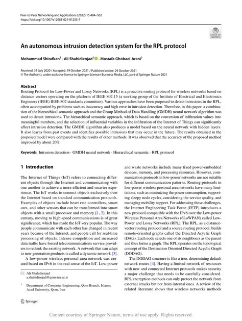 an autonomous intrusion detection system for the rpl protocol request pdf