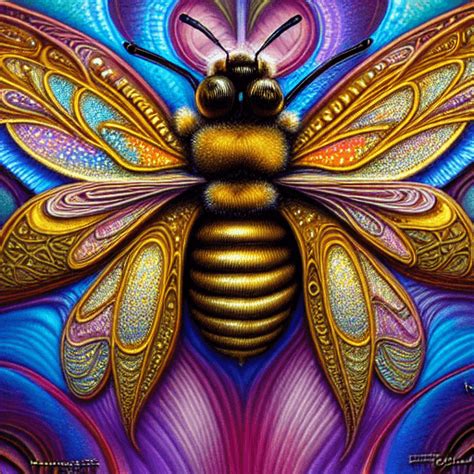 Intricate Extremely Hyper Detailed Shiny Tiny Metallic Honey Bee Steampunk Hyper Detailed