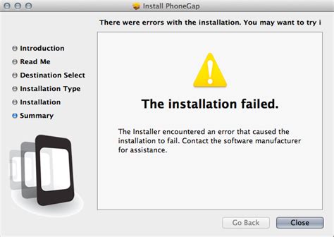 Installation Failed Message When Installing Phonegap 141 For Ios