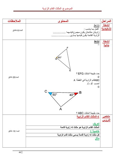 جذاذة درس المثلث Alloschool