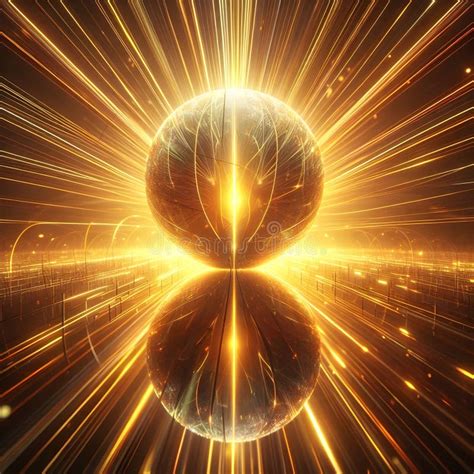 Golden Sphere Emitting Bright Light Rays And Reflecting On Surface Stock Illustration