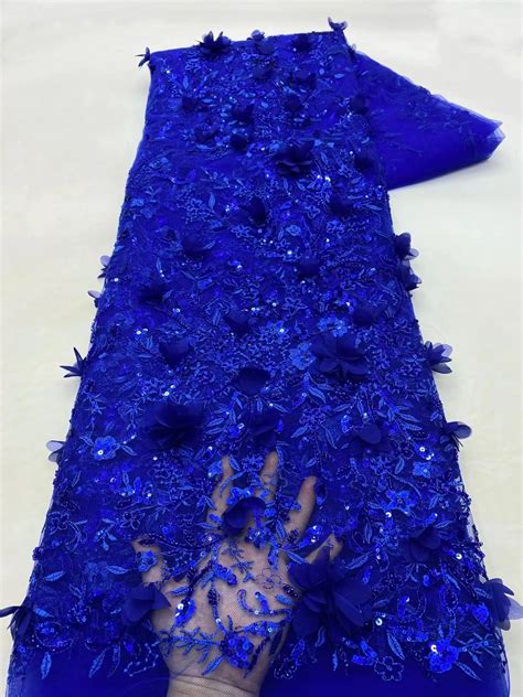 New Pretty Popular African Nigerian 3D Flowers Embroidery Sequins Tulle