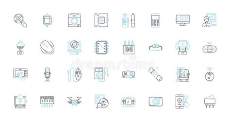 Technological Tools Linear Icons Set Innovation Gadgets Cybersecurity Automation Robotics