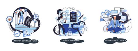 전략적 사업 계획 자동화 프로세스 비즈니스 사명 규칙 비전 선언문 경쟁 정보 개념에 대한 스톡 벡터 아트 및 기타 이미지