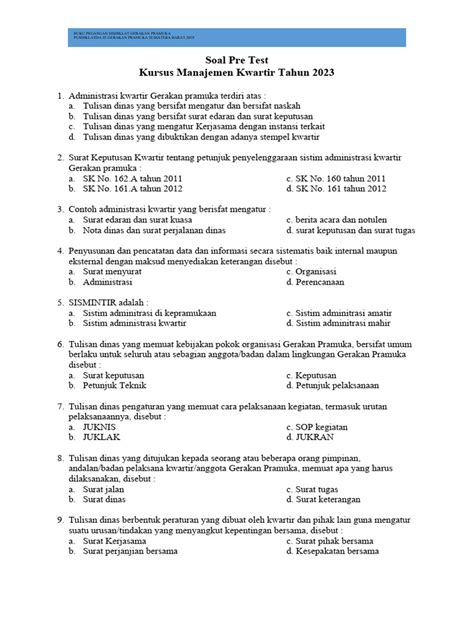 Soal Pre Test Pdf Soal Pre Test Pdf