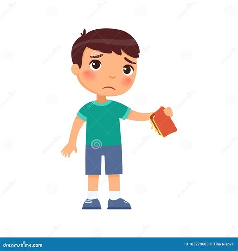 Niño Pequeño Con Billetera Vacía En La Mano Ilustración Vectorial Plana