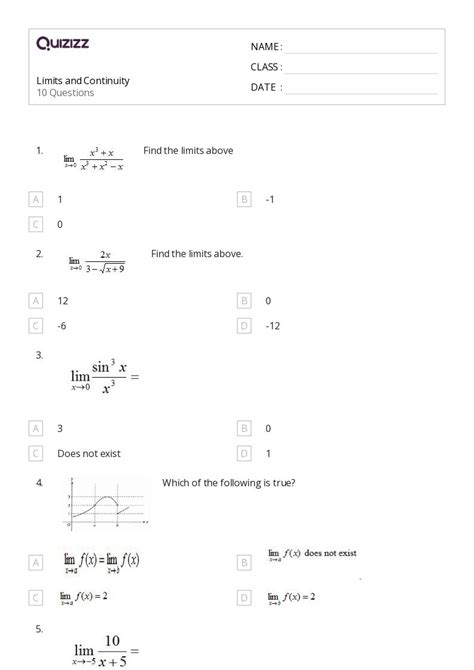 50 Limits And Continuity Worksheets For 11th Class On Quizizz Free