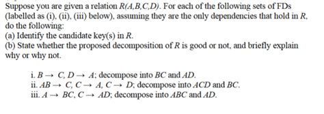 Solved Suppose You Are Given A Relation R A B C D For Each Chegg