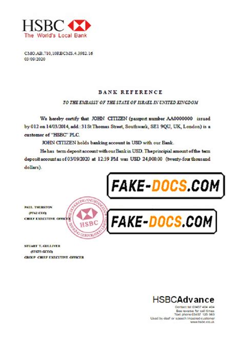 United Kingdom Hsbc Bank Reference Letter Template In Word And Pdf