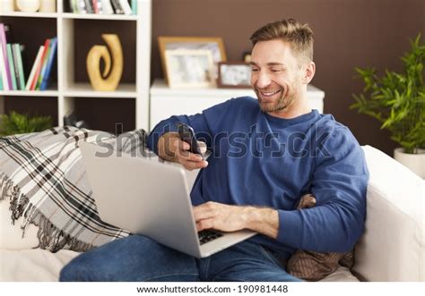 Happy Man Scanning Qr Code By Stock Photo Shutterstock