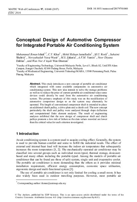 Pdf Conceptual Design Of Automotive Compressor For Integrated Portable Air Conditioning System