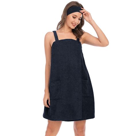 Womens Bath Towel Wrap Terry Cloth Spa Towel Robe With Straps