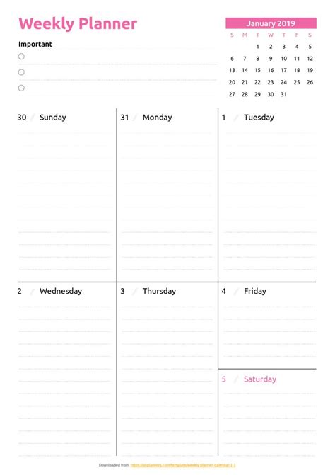 Printable Colored One Page Weekly Planner Pdf Download