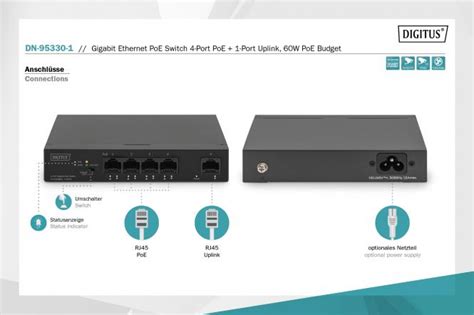 DIGITUS By ASSMANN Shop Port Gigabit PoE Netzwerkswitch Desktop Unmanaged Uplink Port