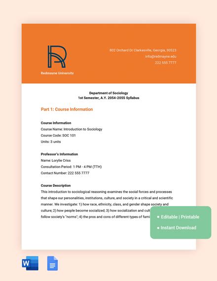 FREE Syllabus Template - Download in Word, Google Docs | Template.net