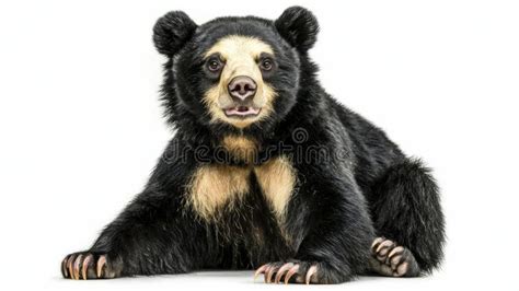 Spectacled Bear Sits Gracefully Displaying Its Thick Black Fur And Distinctive Facial Markings