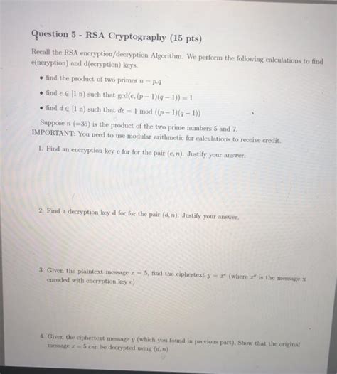 Solved Question 5 Rsa Cryptography 15 Pts Recall The Rsa