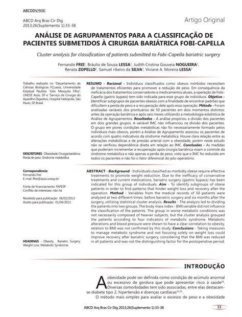 Pdf Cluster Analysis For Classification Of Patients Submitted To Fobi