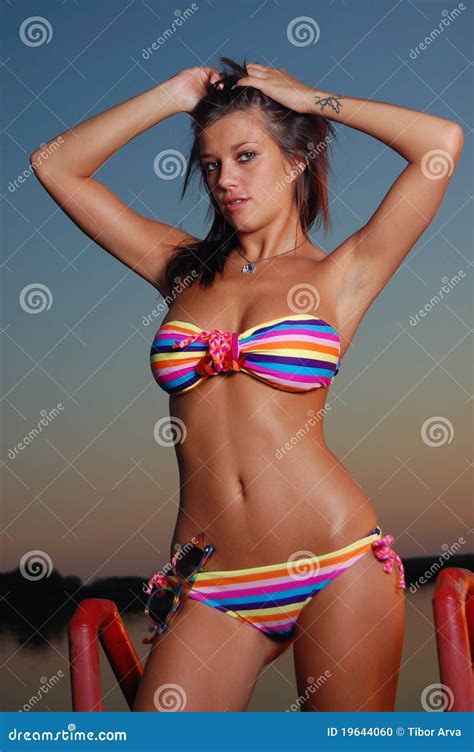 Ragazza Calda In Bikini Sul Tramonto Fotografia Stock Immagine Di