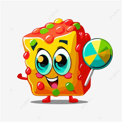 신 사탕 벡터 스티커 클립 아트 2d 만화 슬러시 큐브 캐릭터 만화 캐릭터 눈과 손에 막대 사탕을 들고 상표 클립 아트 Png 일러스트 및 벡터 에 대한 무료