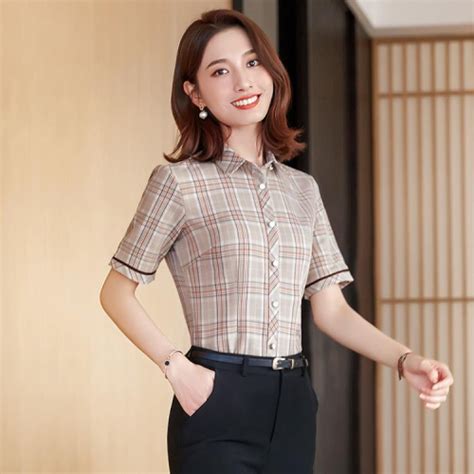 女士格子襯衫2023年新款時尚夏季職業減齡收腰女裝裙子洋裝幼師工作服 東茂生活館 Iopen Mall