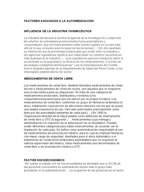 Factores Asociados A La Automedicación Pdf Medicina De Venta Libre
