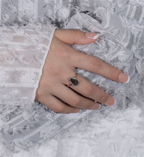 Vintage Coffin Engagement Ring Salt And Pepper Diamond Engagement Ring