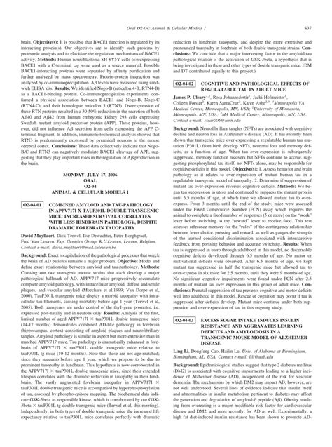PDF Combined Amyloid And Tau Pathology In APPV717I X Taup301L Double
