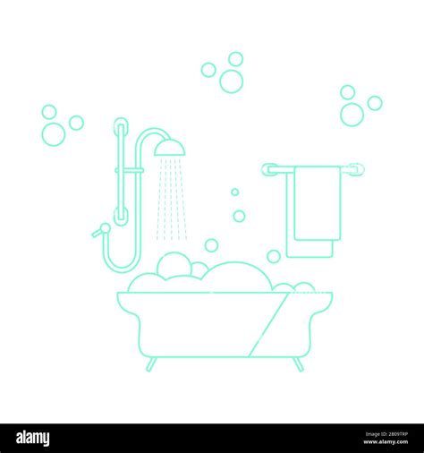 Vector Illustration Bath Shower Bubbles Towel Hanger Bath Time